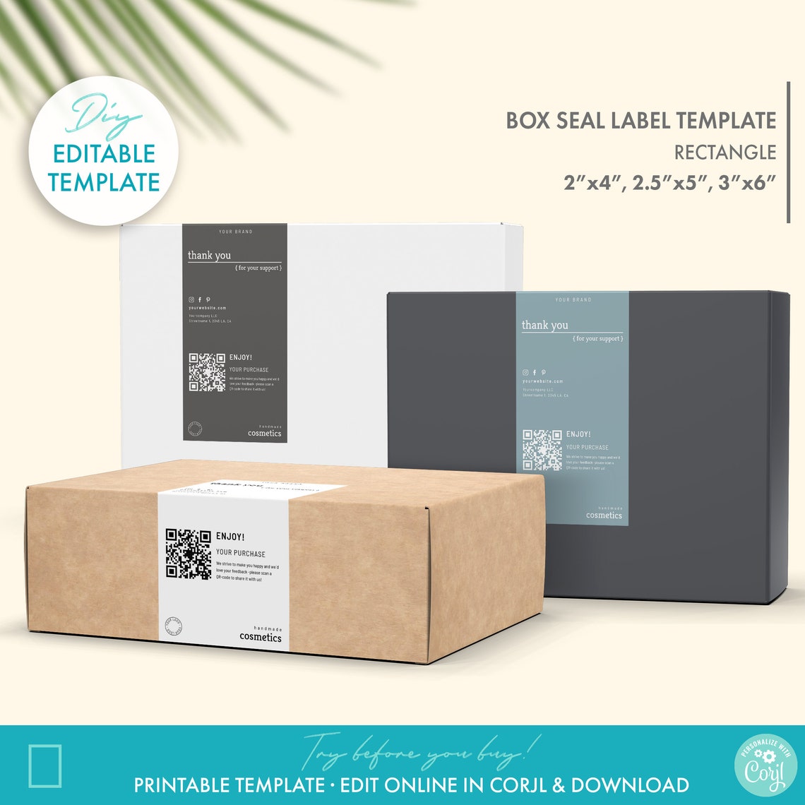 Editable Minimal Box Seal Sticker Template 3 Sizes | Etsy