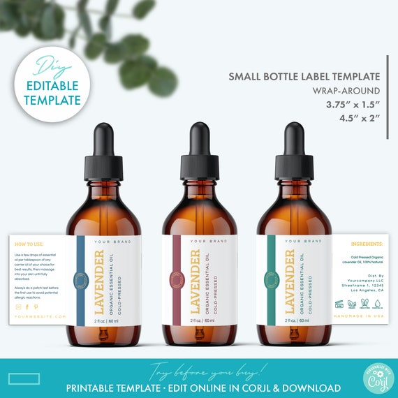 Editable Classic Dropper Bottle Label Template 2 Sizes | Etsy