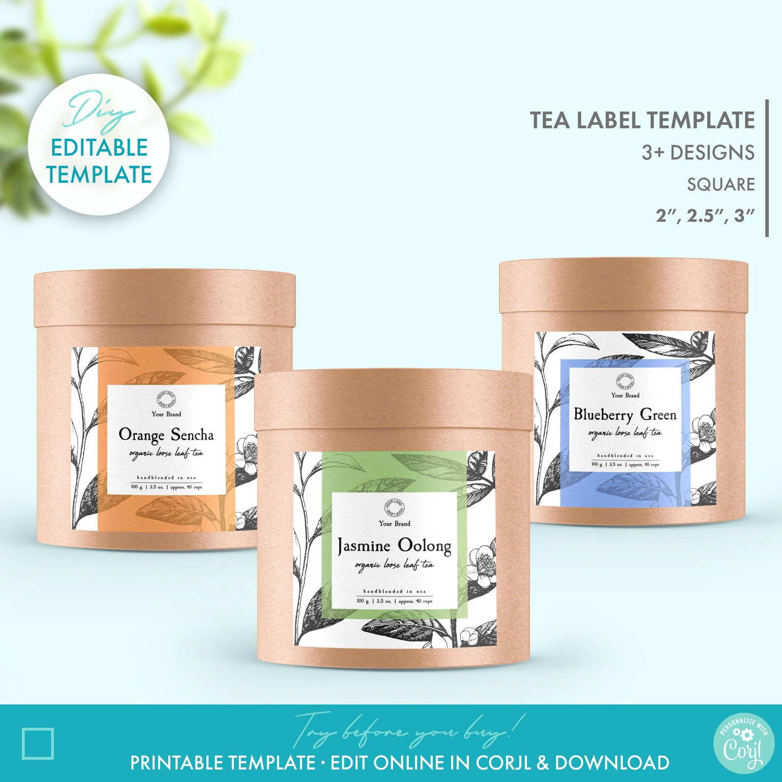 Buy Editable Tea Packaging Label Template 3 Sizes DIY Online in India ...