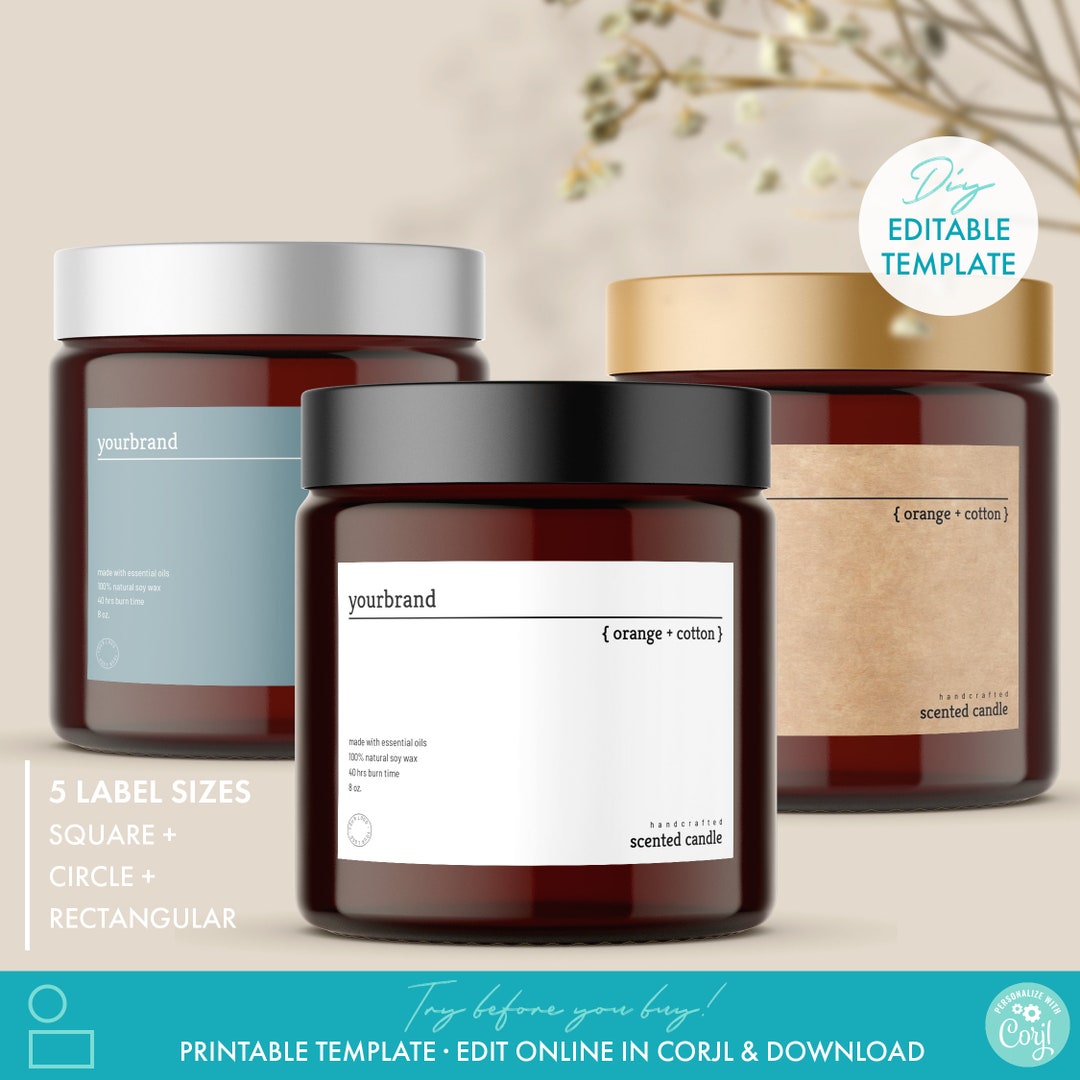 DIY Minimal Candle Jar Label Template (5 Sizes) - Editable Square ...