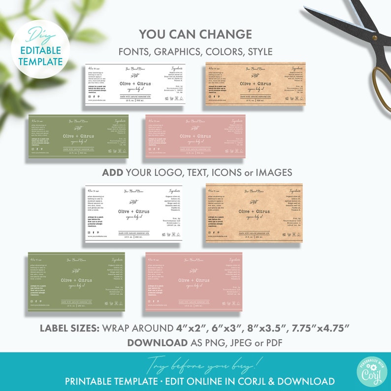 Fully Editable Floral Body Product Label Template 4 Sizes - Etsy
