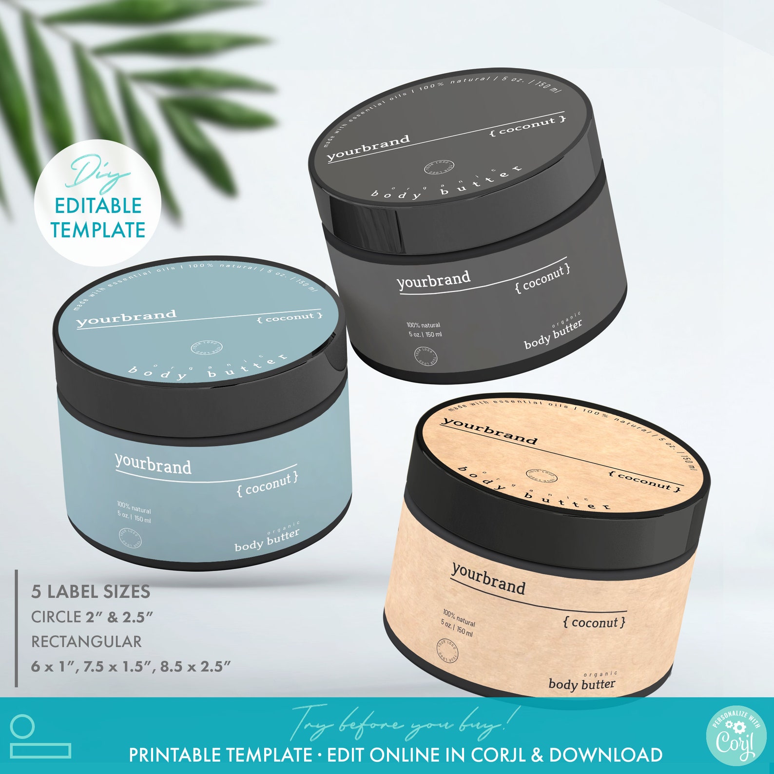 Minimal Editable Body Product Jar Label Template 5 Sizes - Etsy