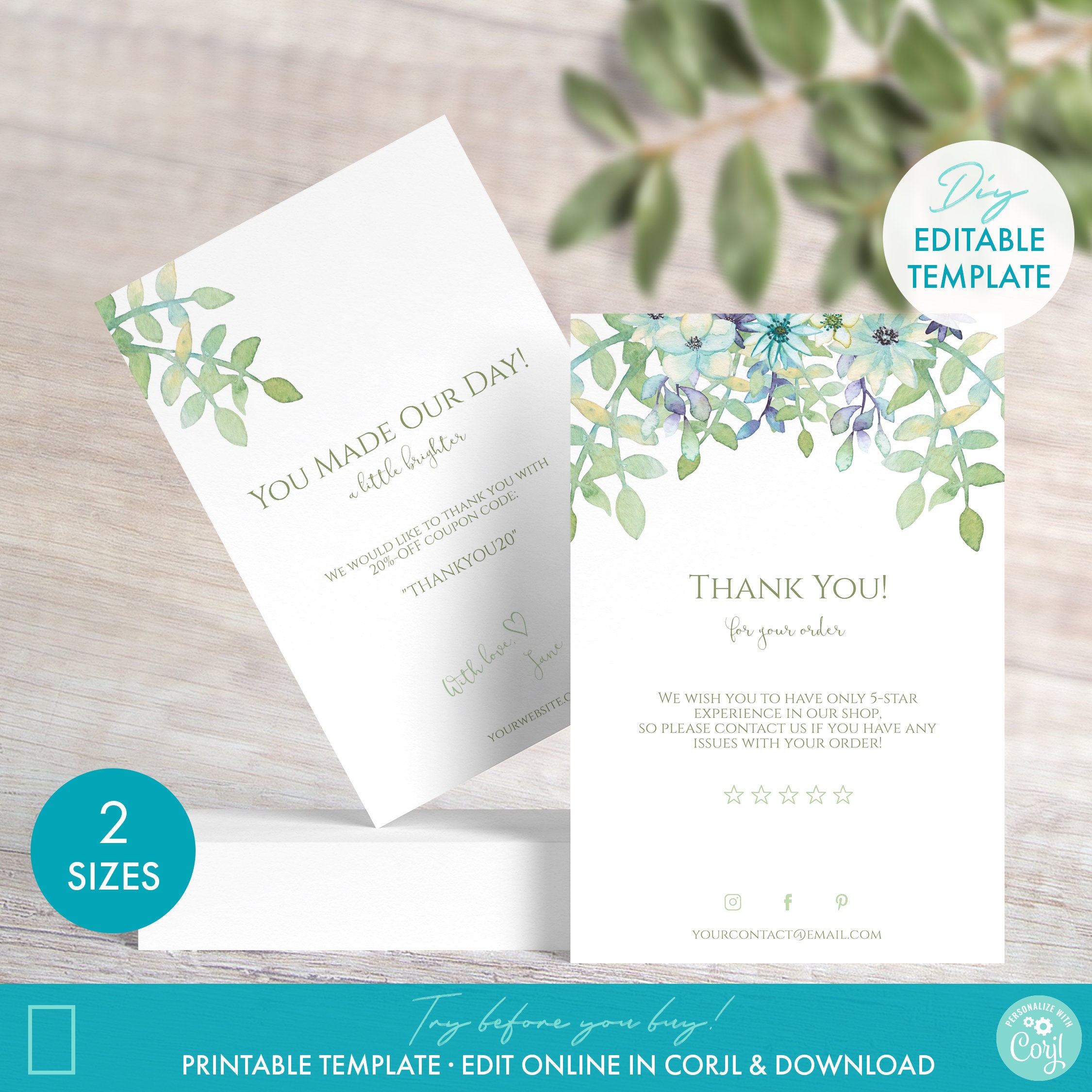 Editable Business Thank You Note Card Template 4 X - Etsy
