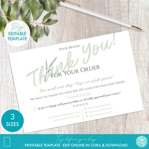 Editable Thank You for Your Order Card Template, Floral Order Insert ...