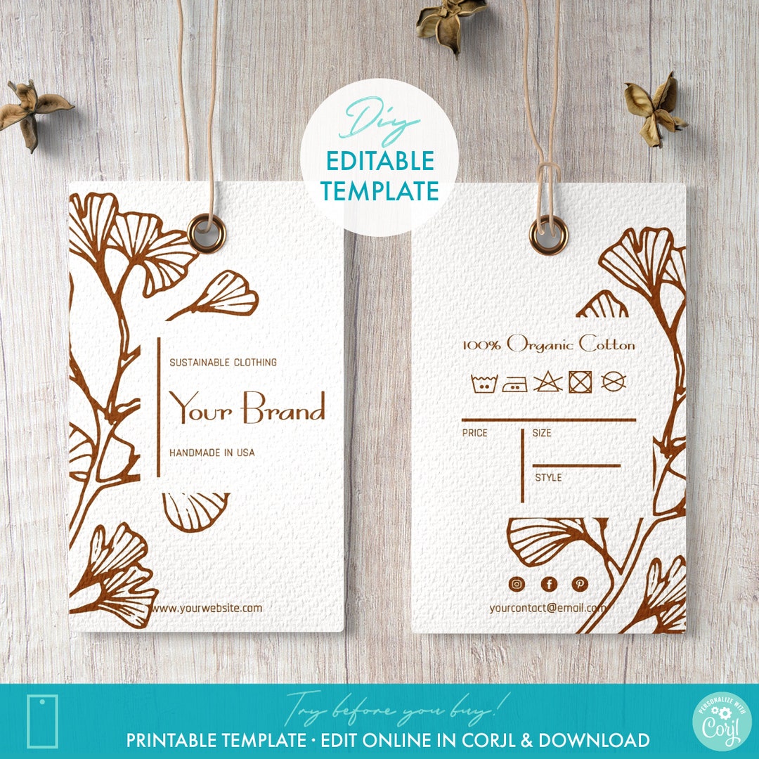 Printable Clothing Hang Tags Template 2" X 3.5" - Editable Clothing ...