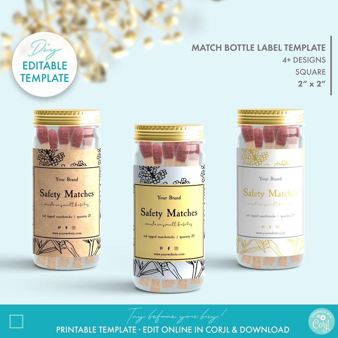 Editable Floral Match Bottle Label Template, DIY Botanical Matches ...