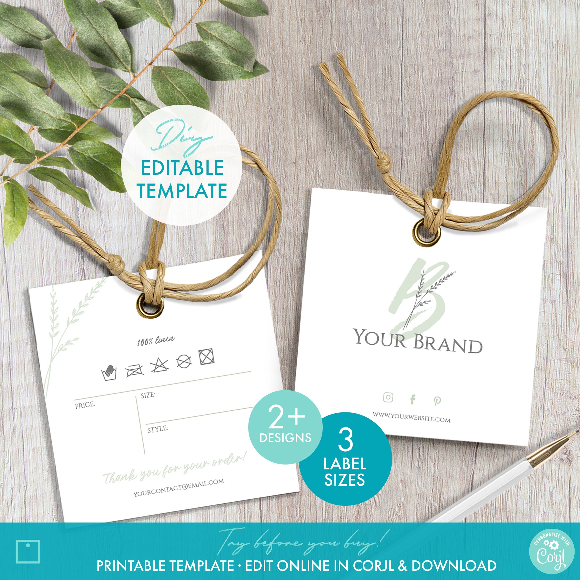 Editable Square Clothing Hang Tag Template 3 Sizes - Etsy Canada