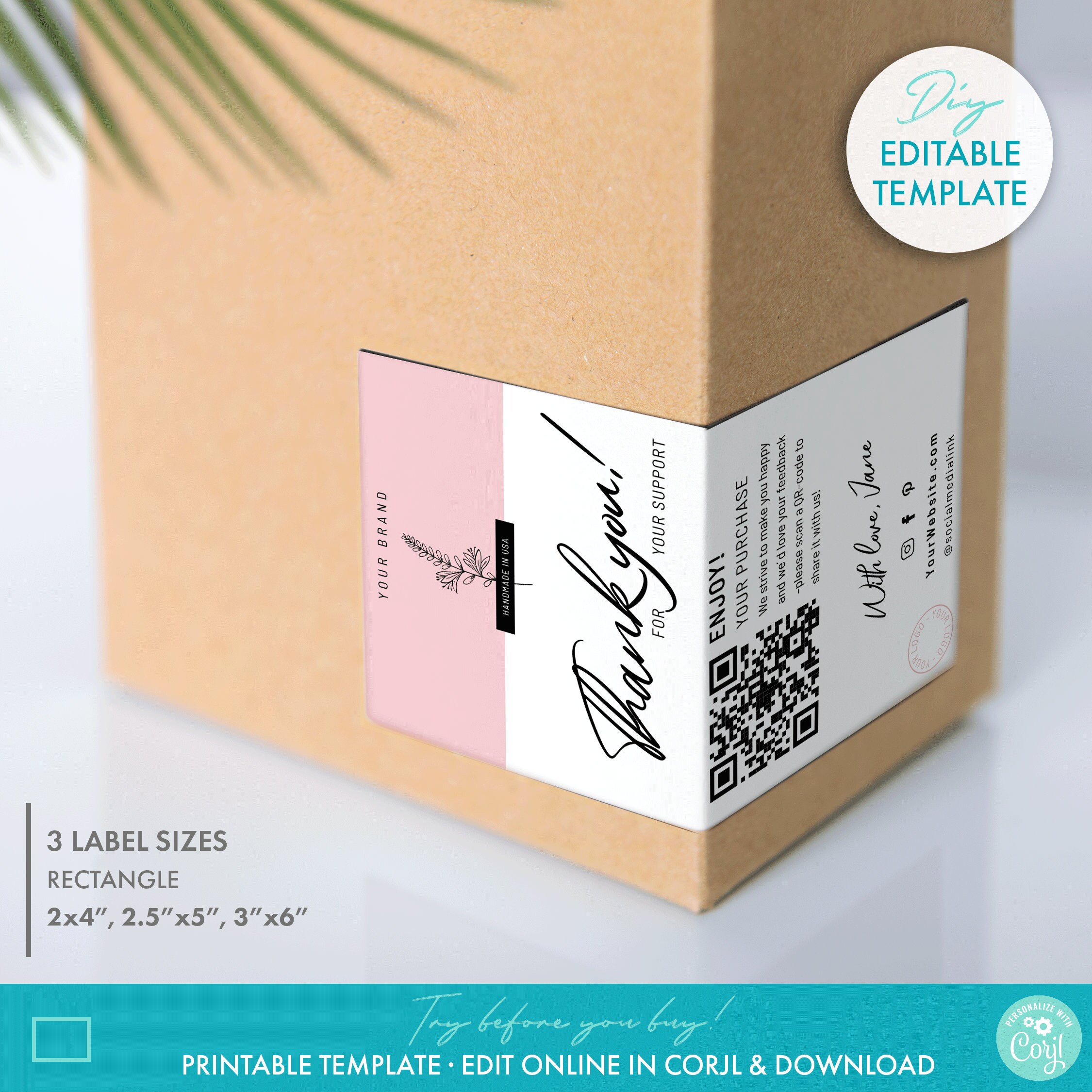 Editable Floral Minimal Box Seal Sticker Template 3 Sizes - Etsy