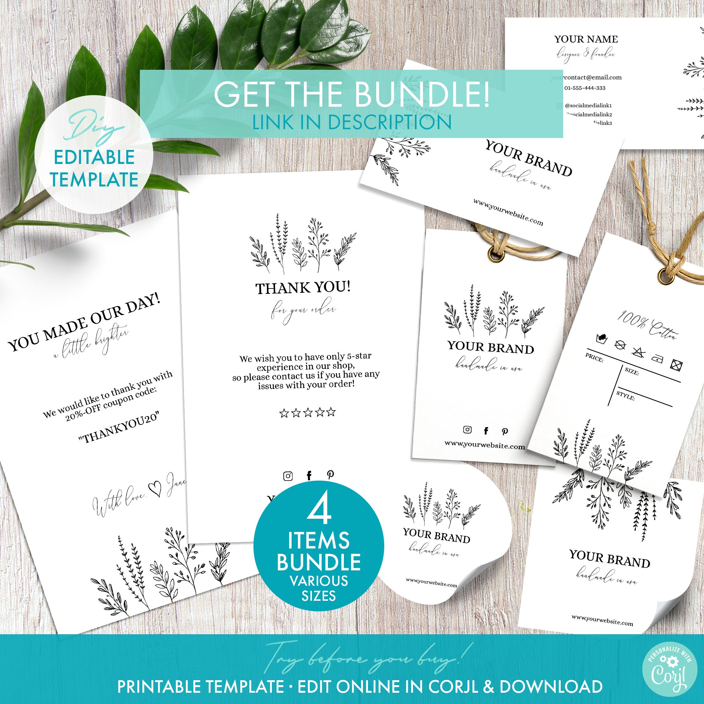 DIY Printable Order Insert Business Thank You Card Template | Etsy