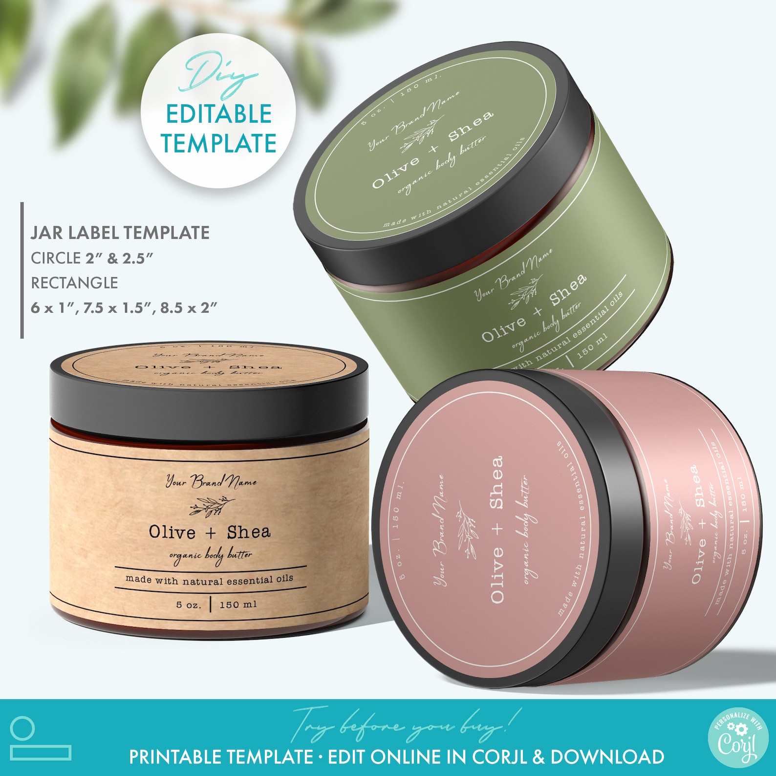 Editable Floral Body Product Jar Label Template 5 Sizes | Etsy