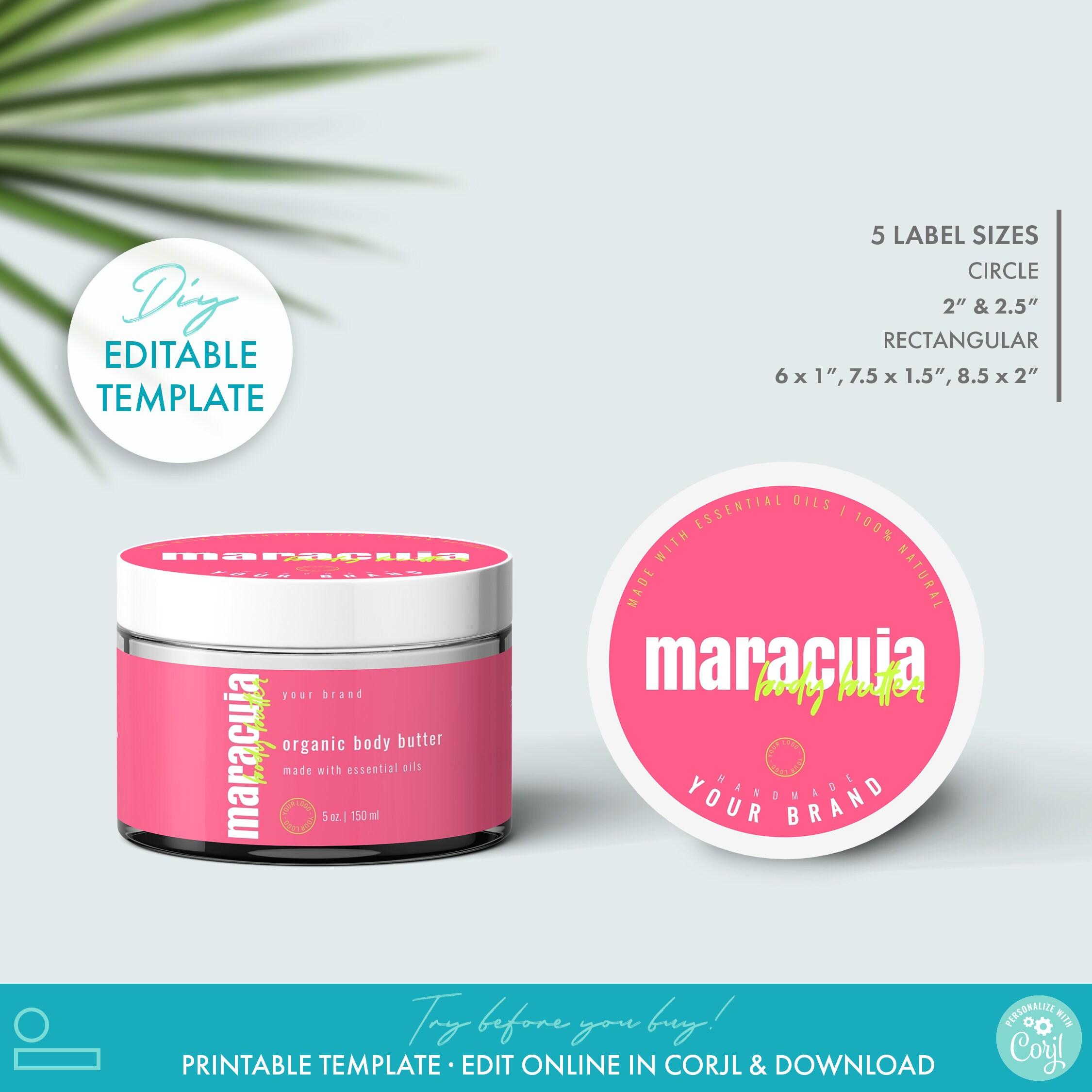 DIY Neon Body Butter Jar Label Template 5 Sizes Editable | Etsy UK