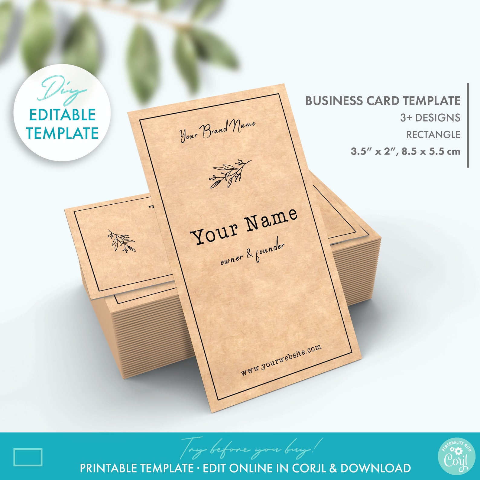 DIY Floral Rustic Business Card Template Printable Minimal - Etsy