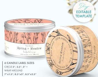 Printable Wrap Around & Circle Candle Label Template 3 | Etsy