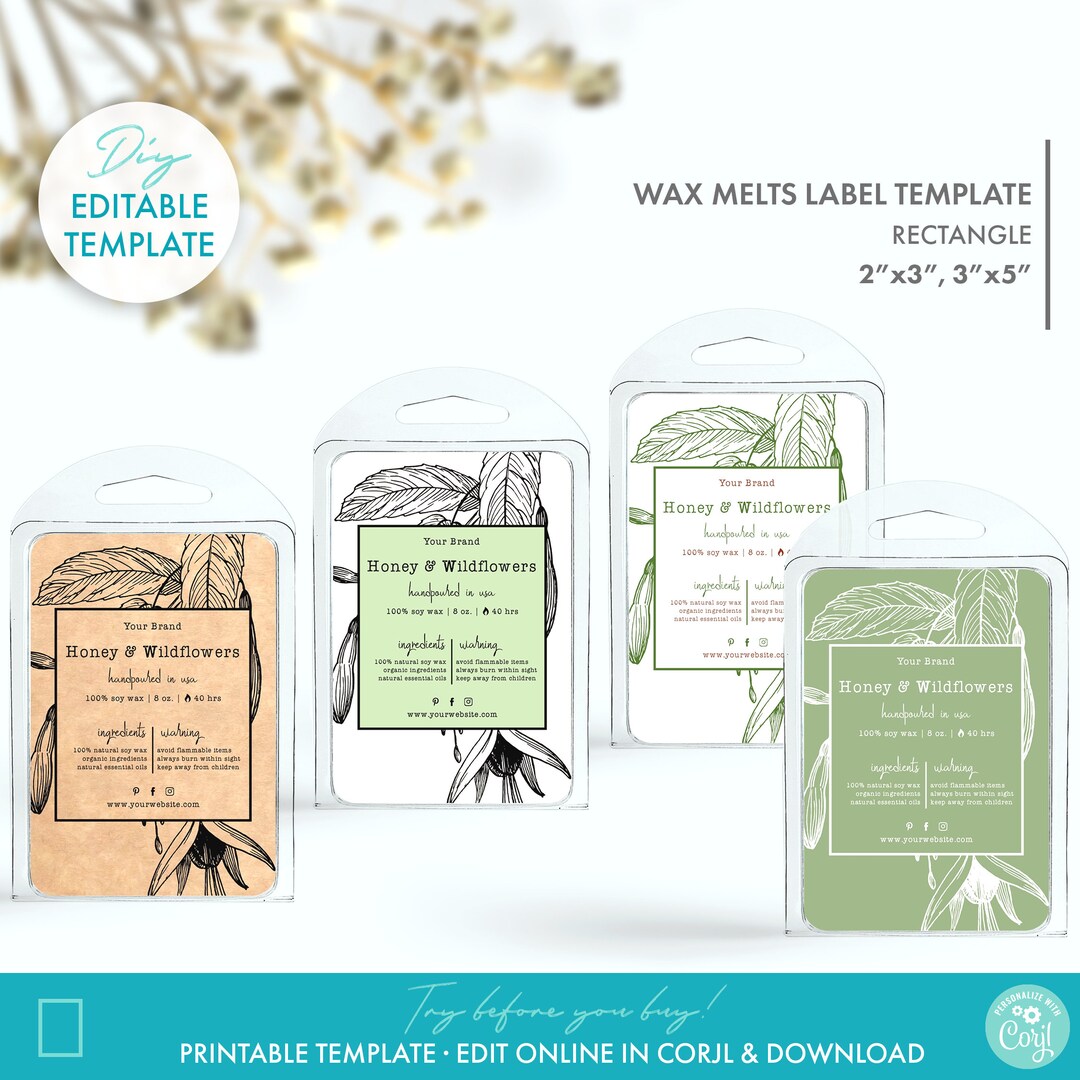 Editable Botanical Wax Melts Label Template (2 Sizes), DIY Floral Wax ...
