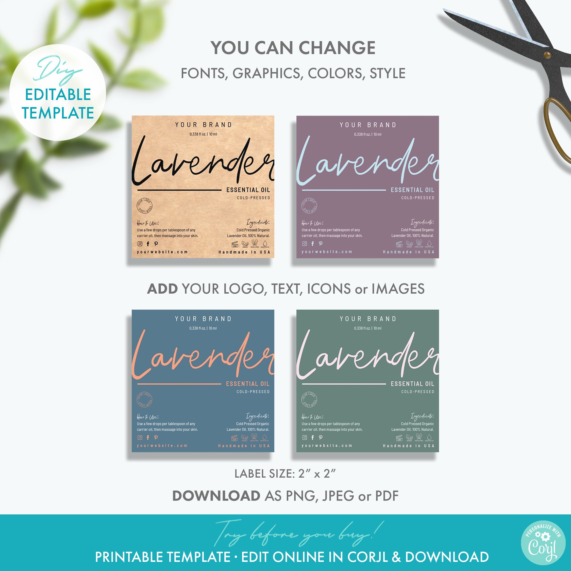 DIY Elegant Essential Oil Label Template 4 Designs | Etsy