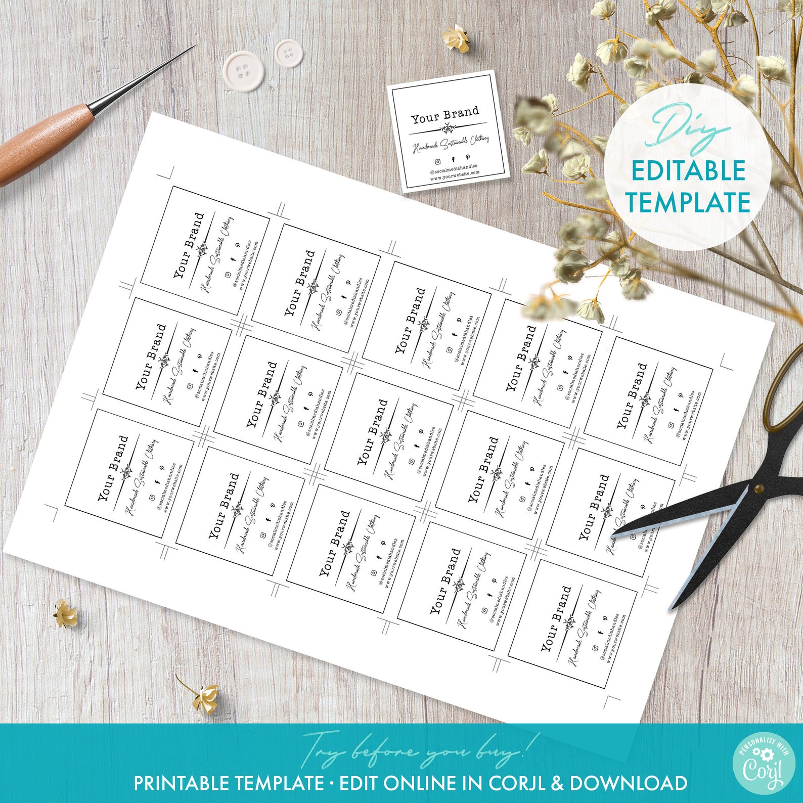 Square Printable Clothing Hang Tag Template Vintage Style 4 - Etsy