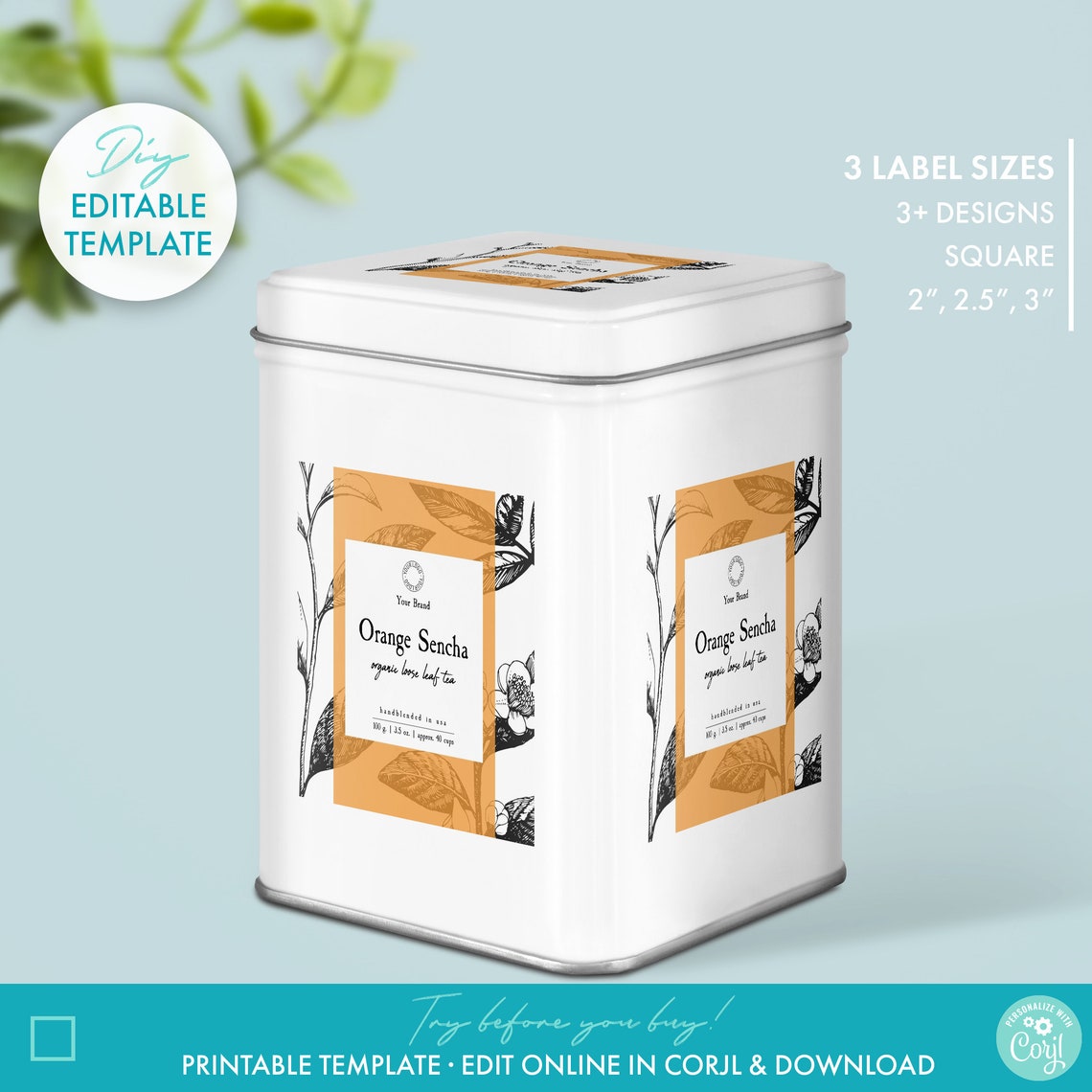 Editable Tea Packaging Label Template 3 Sizes DIY | Etsy