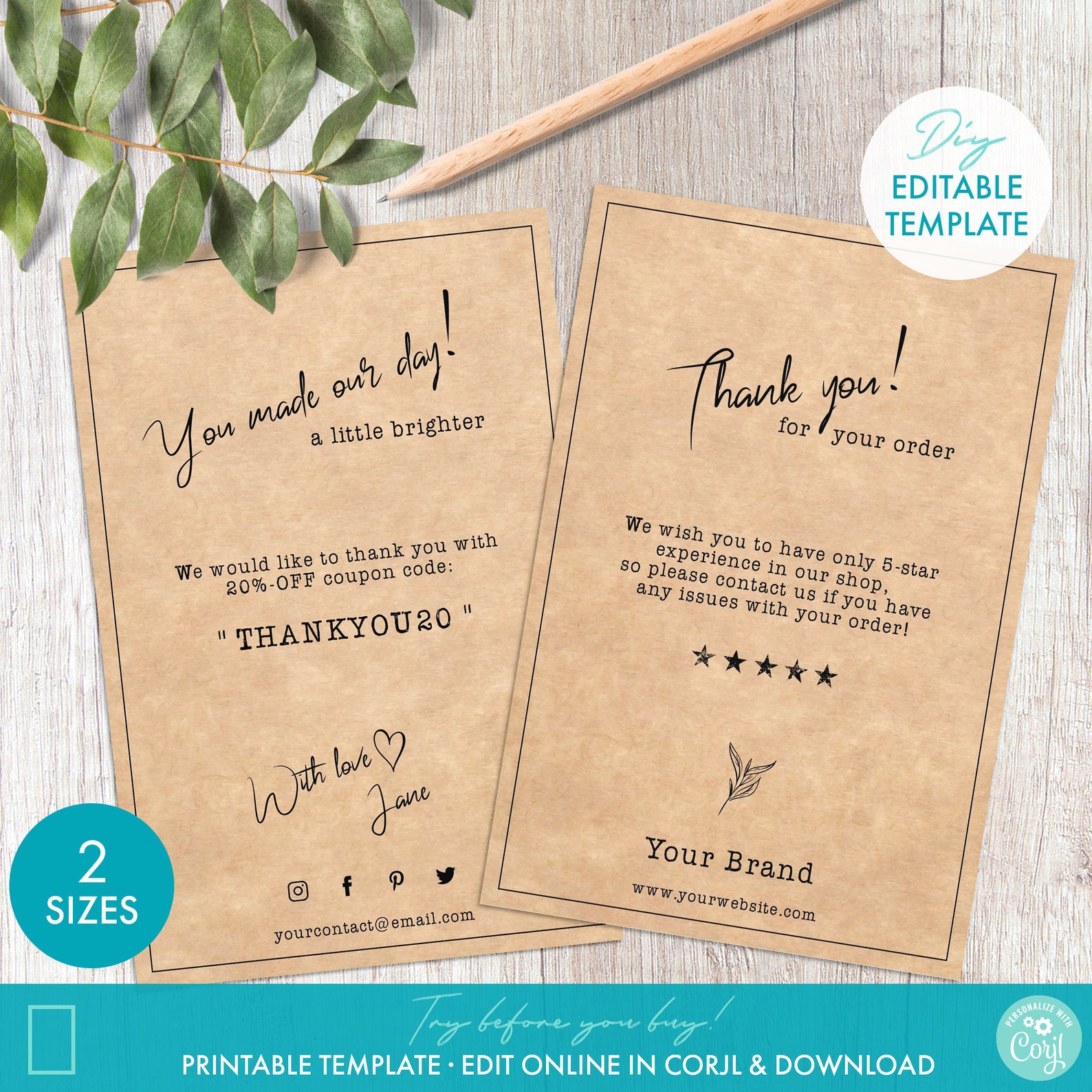 Editable Order Thank You Card Template Printable Floral | Etsy