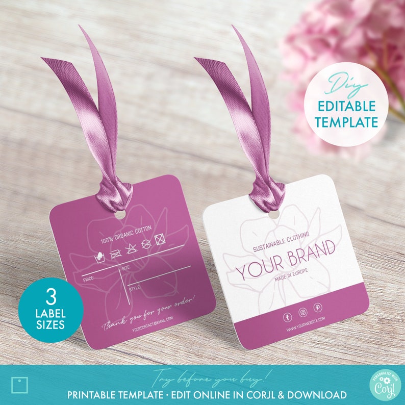 Printable Square Purple Custom Price Tag Template 3 Sizes - Etsy