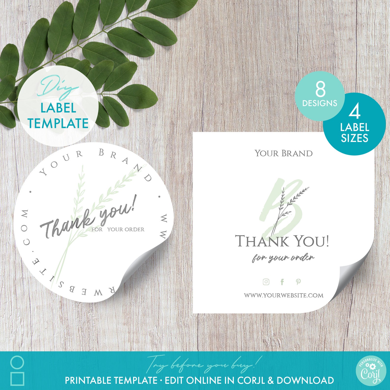 Editable Circle Sticker Template 4 Sizes & 8 Designs Printable Brand ...