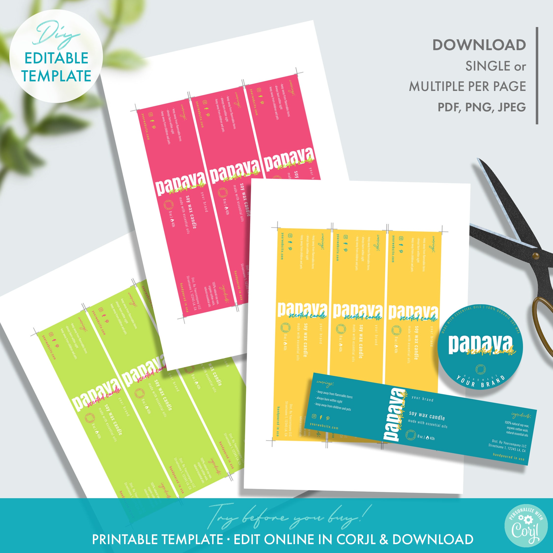 Neon DIY Candle Tin Label Template 6 Sizes Editable - Etsy