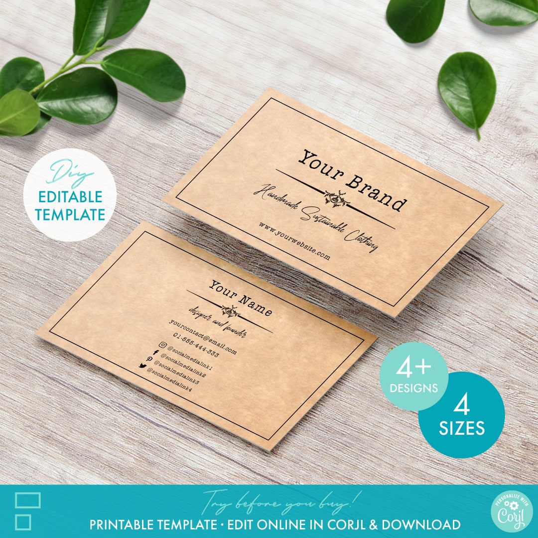 Printable Vintage Business Card Template - Editable Custom Kraft Square ...