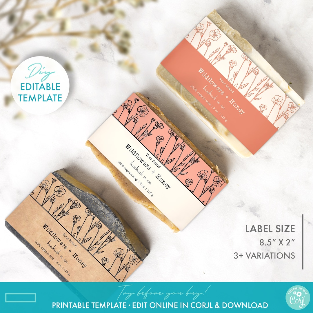 Editable Botanical Soap Label Template - Printable Floral Bar Soap ...