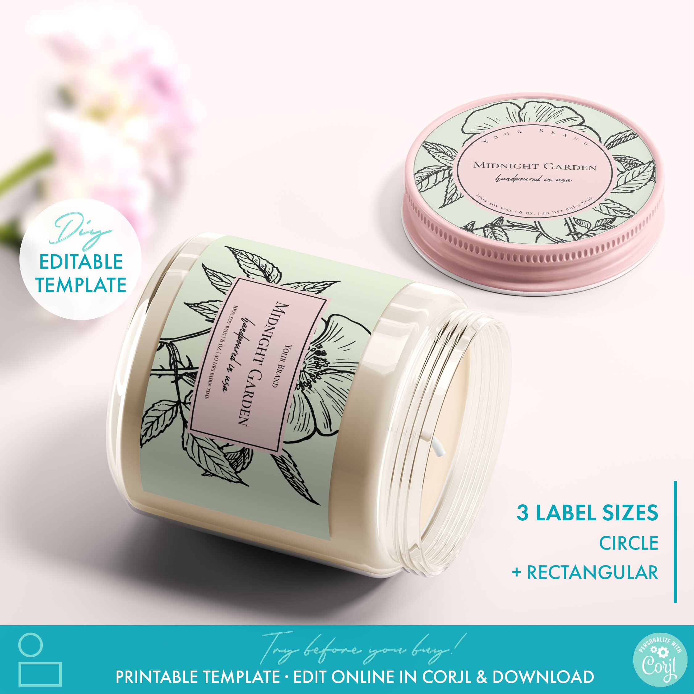 Printable Candle Jar Label Template 6 Sizes Editable - Etsy Australia