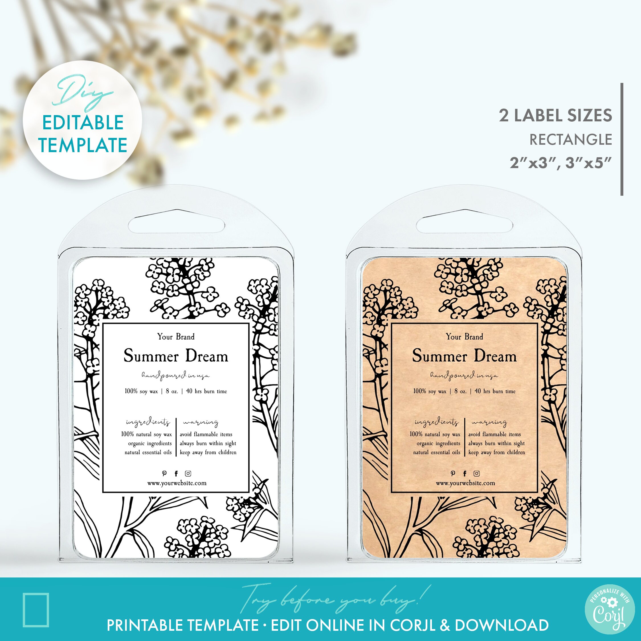 Editable Botanical Wax Tarts Label Template 2 Sizes DIY - Etsy