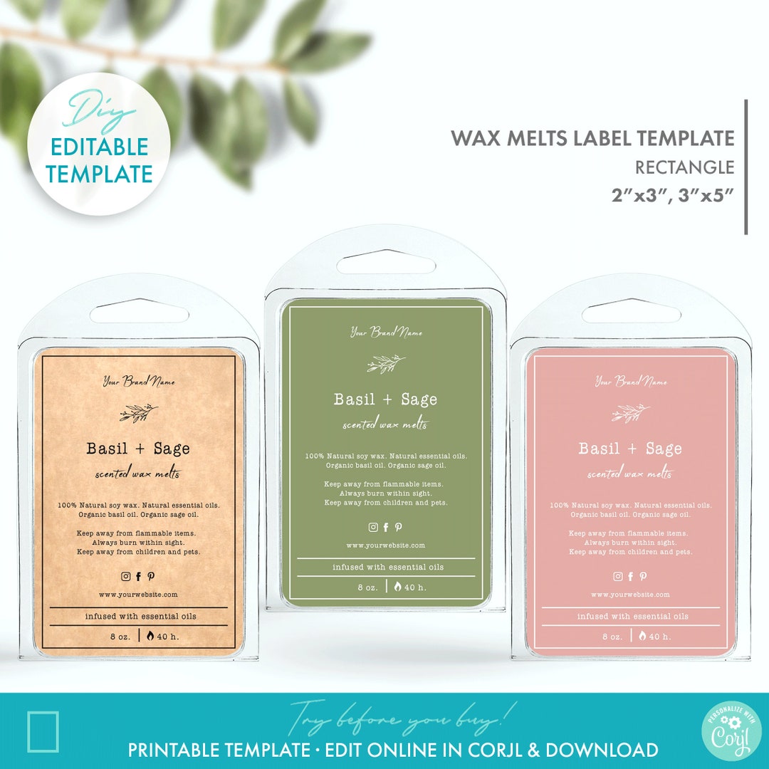 Editable Floral Minimal Wax Melts Label Template (2 Sizes), Printable ...