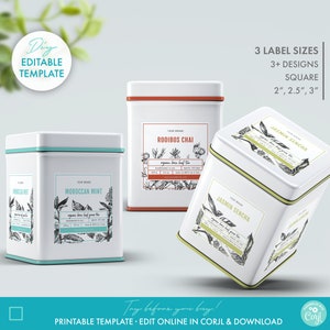 Editable Botanical Tea Label Template (3 Sizes) - Printable Tea Pouch ...