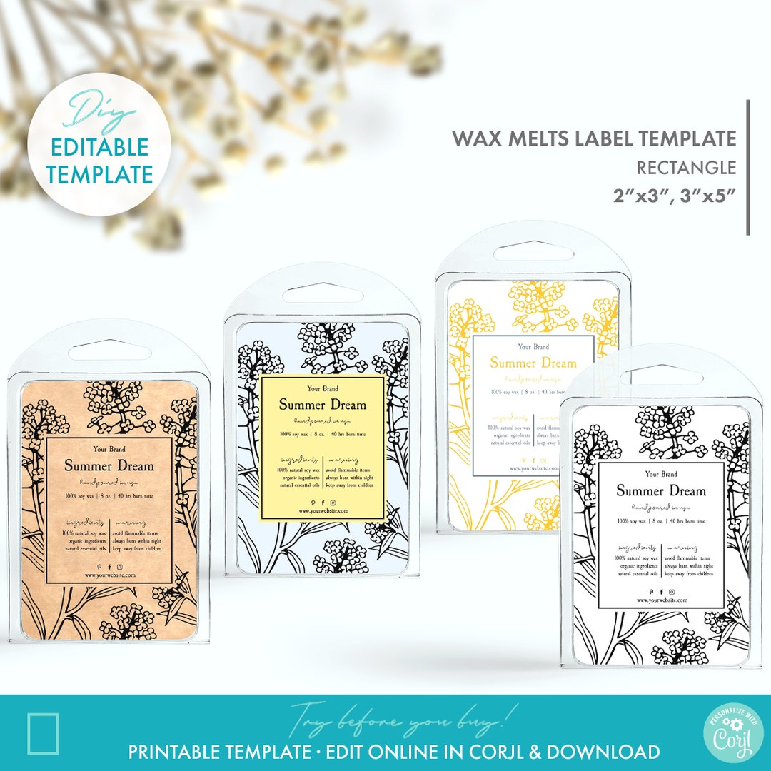 Editable Botanical Wax Tarts Label Template (2 Sizes), DIY Printable ...