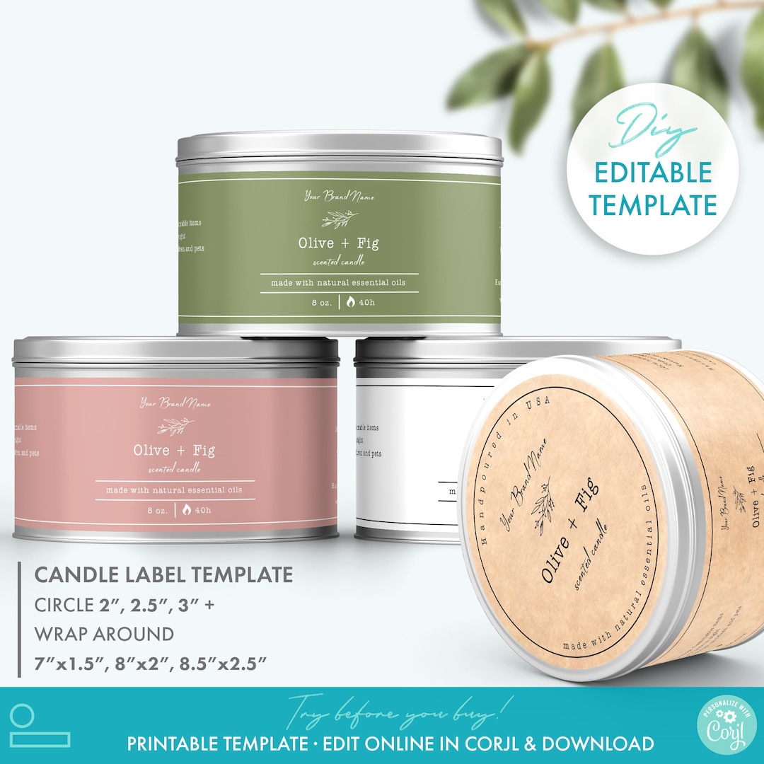 Floral Printable Candle Tin Label Template (6 Sizes), Editable ...