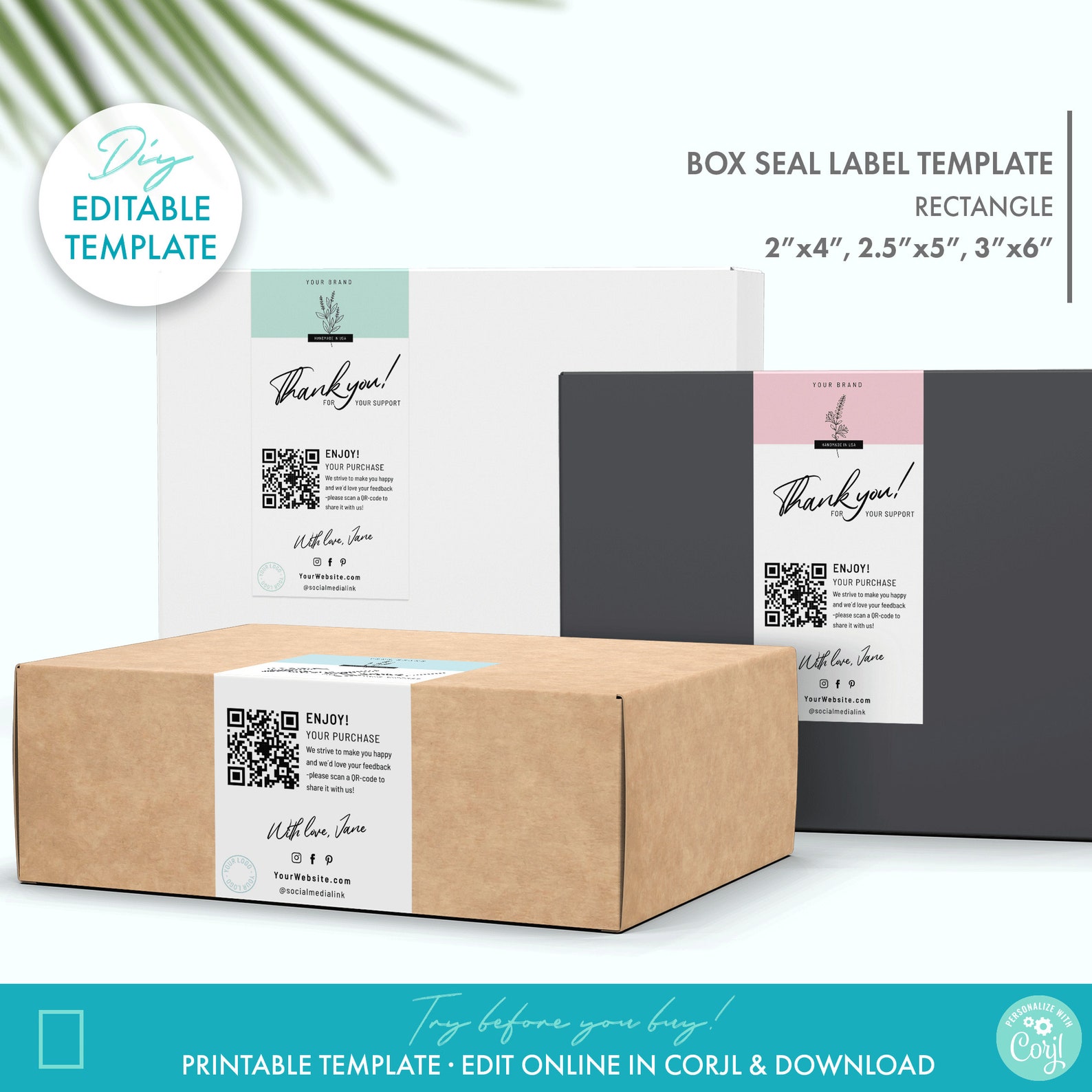 Editable Floral Minimal Box Seal Sticker Template 3 Sizes - Etsy