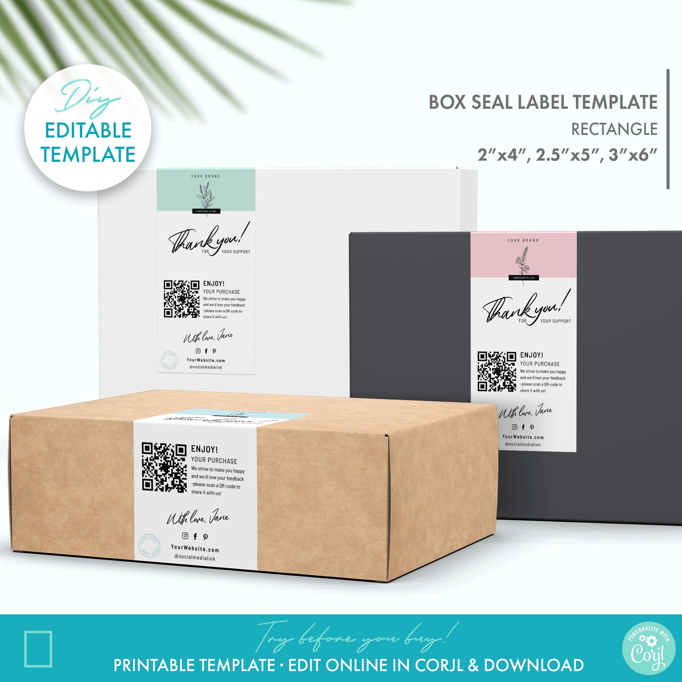 DIY Floral Minimal Box Seal Sticker Template 3 Sizes | Etsy