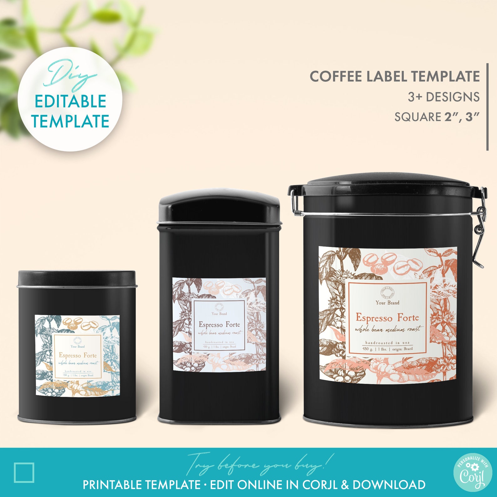 Printable Coffee Packaging Label Template 2 Sizes Editable - Etsy