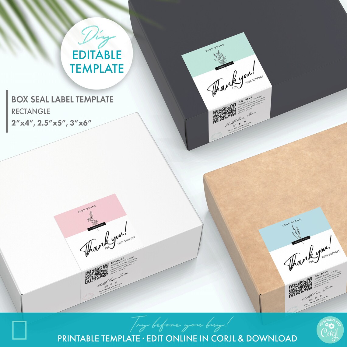 Editable Floral Minimal Box Seal Sticker Template 3 Sizes - Etsy