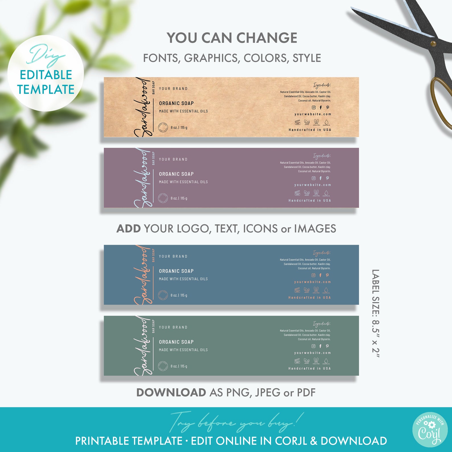 Diy Elegant Bar Soap Label Template Printable Feminine Soap Etsy