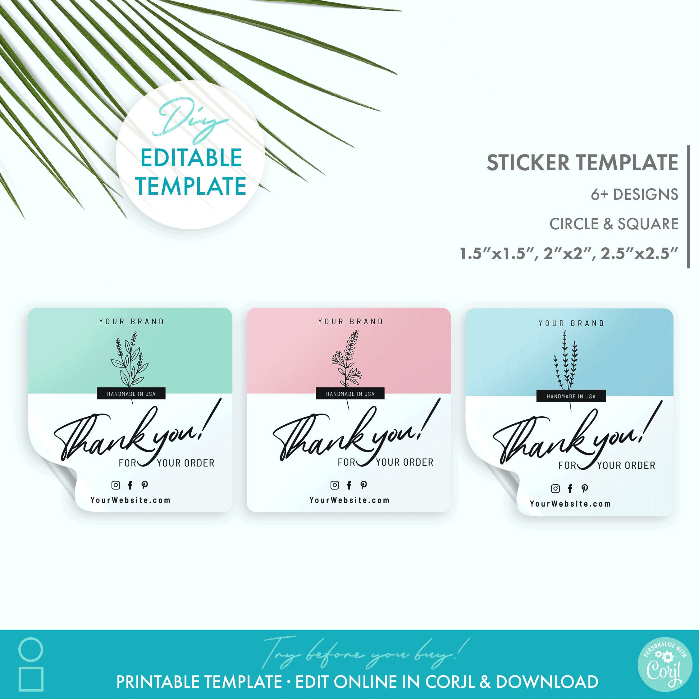 Printable Floral Circle & Square Sticker Label Template 3 | Etsy