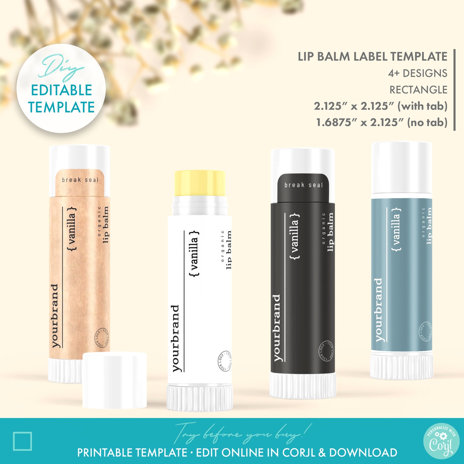 Editable Minimalist Lip Balm Label Template DIY Modern | Etsy