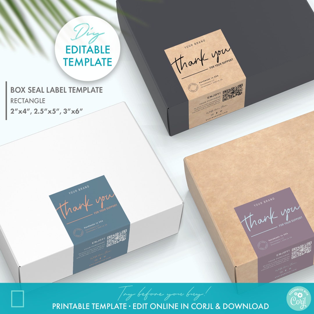 Editable Box Seal Sticker Template (3 Sizes) - Printable Packaging ...