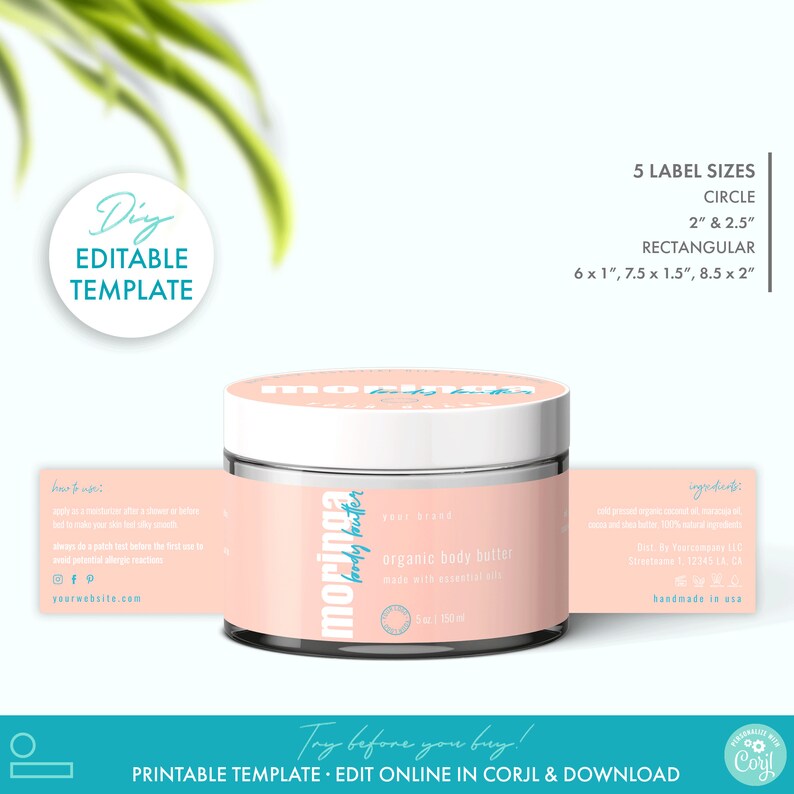 DIY Elegant Pastel Body Butter Jar Label Template Printable - Etsy