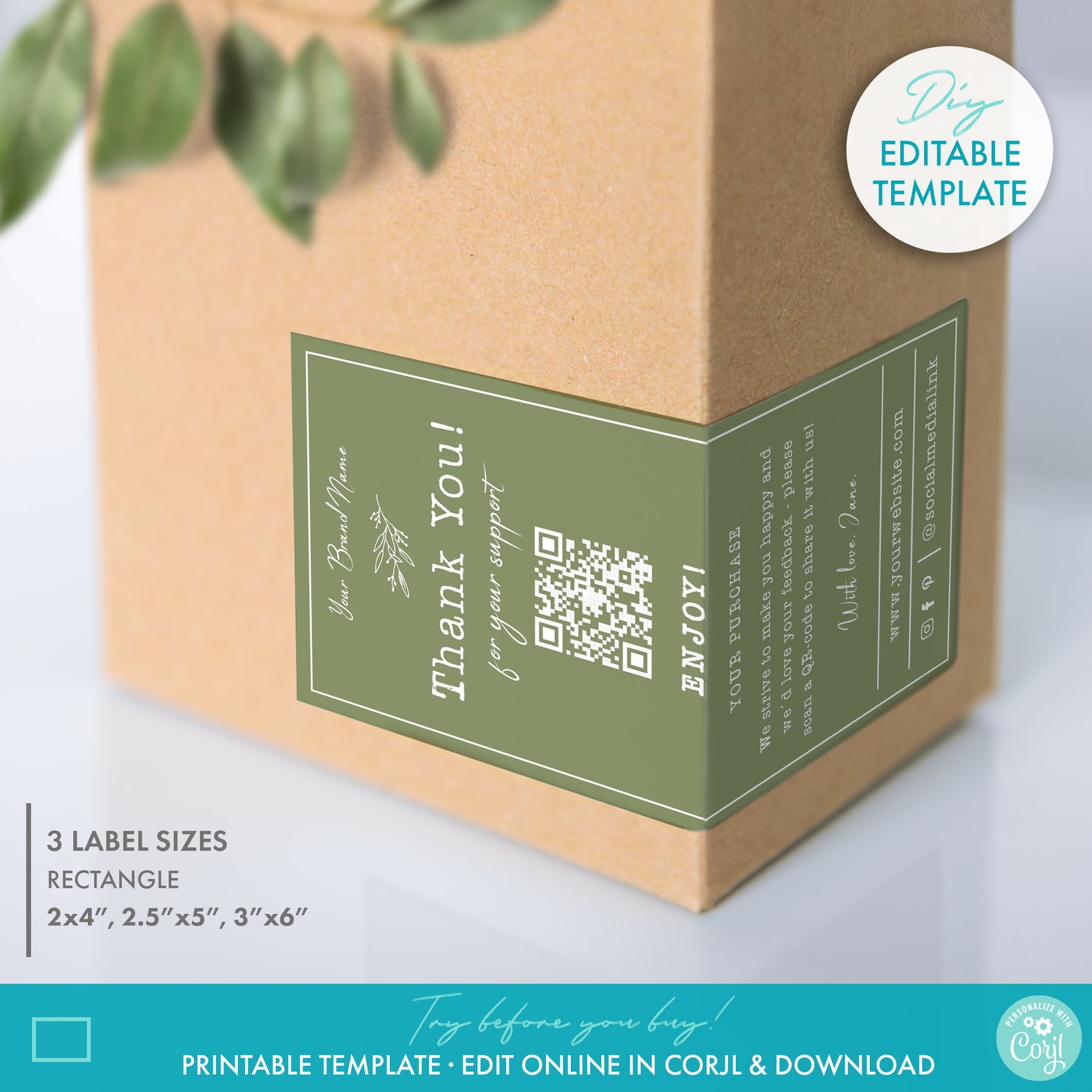 Editable Floral Box Seal Sticker Template 3 Sizes Printable | Etsy