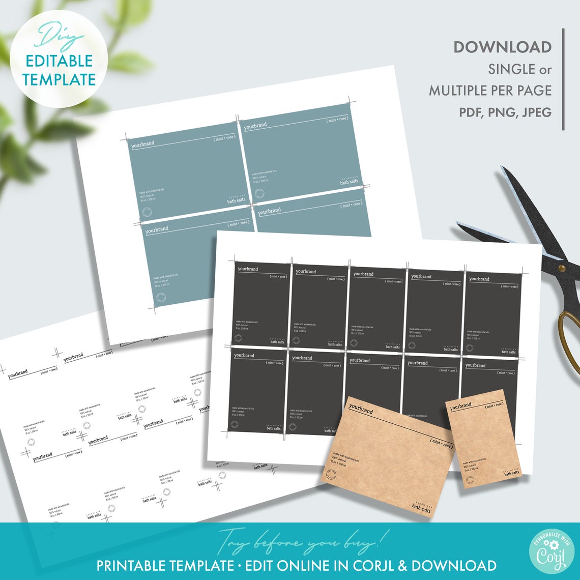 DIY Minimalist Bath Salts Pouch Label Template 2 Sizes | Etsy