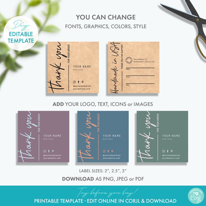 Editable Square Thank You Hang Tag Template 3 Sizes - Etsy Canada