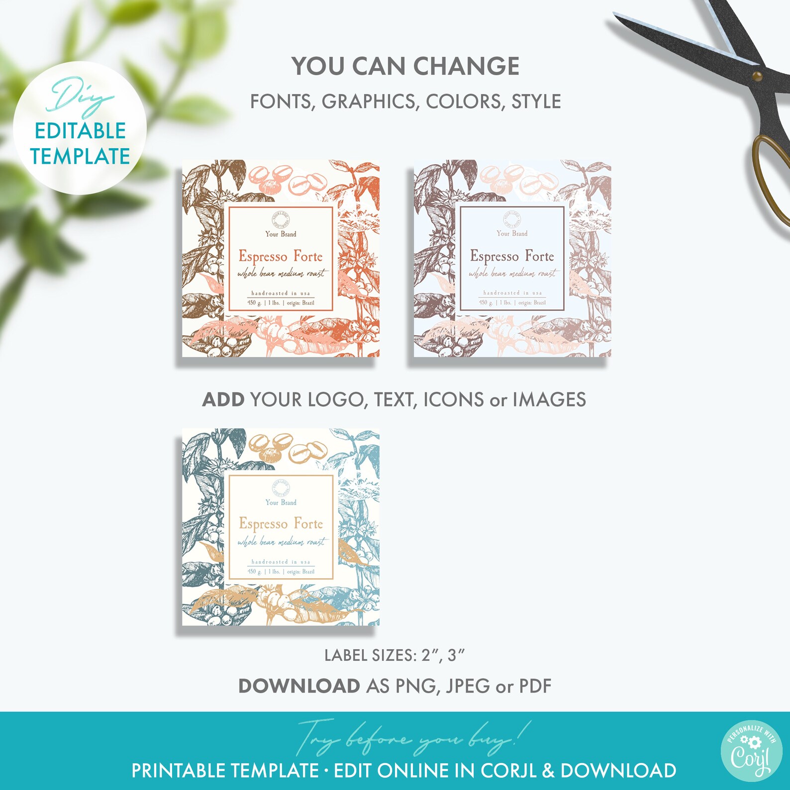 Printable Coffee Packaging Label Template 2 Sizes Editable - Etsy