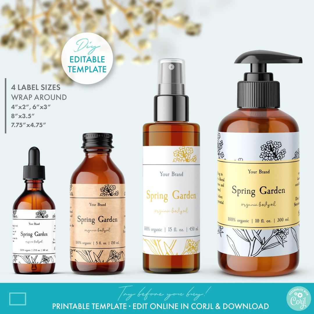Editable Botanical Body Product Bottle Label Template (4 Sizes) - DIY ...