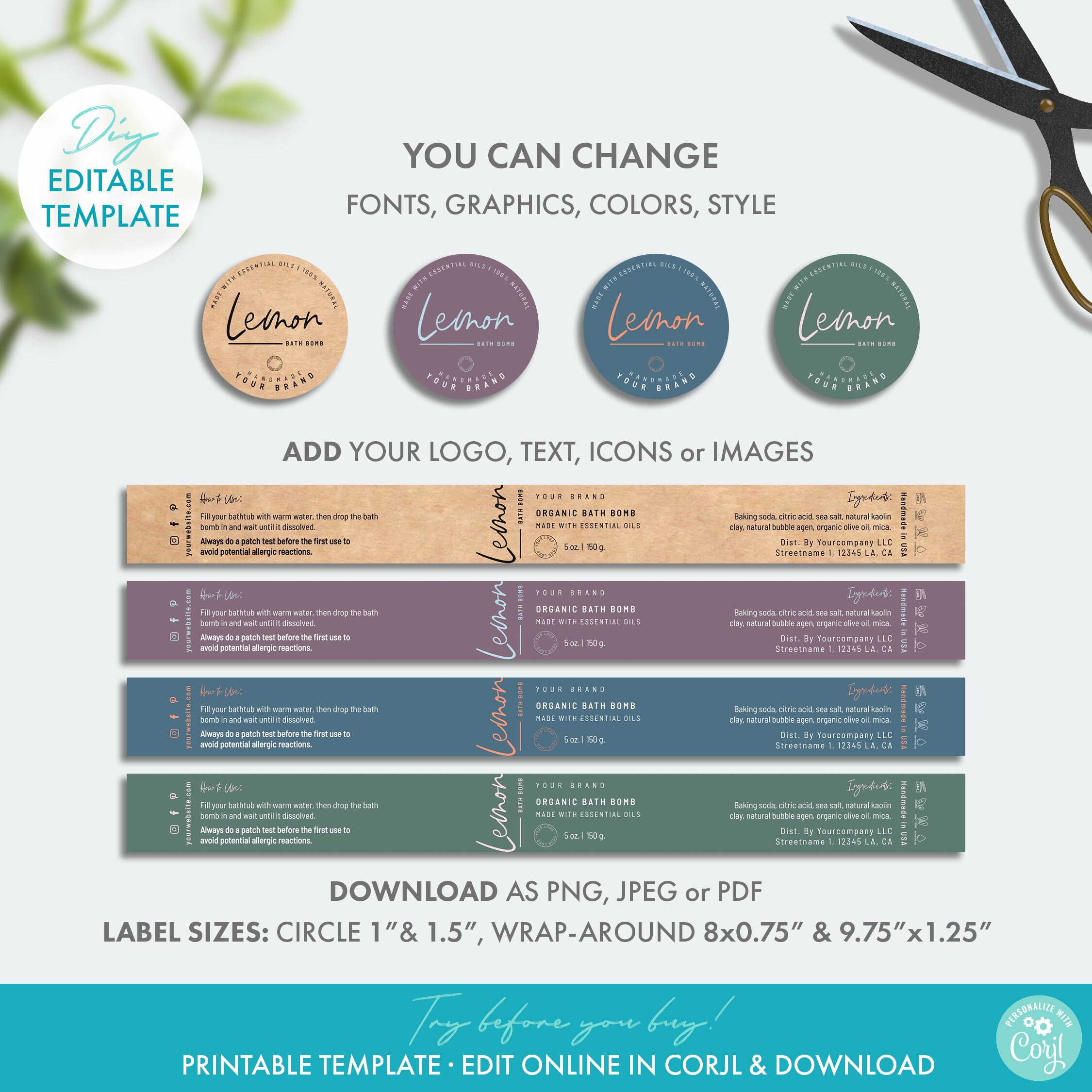 Editable Elegant Bath Bomb Label Template 5 Sizes Printable - Etsy