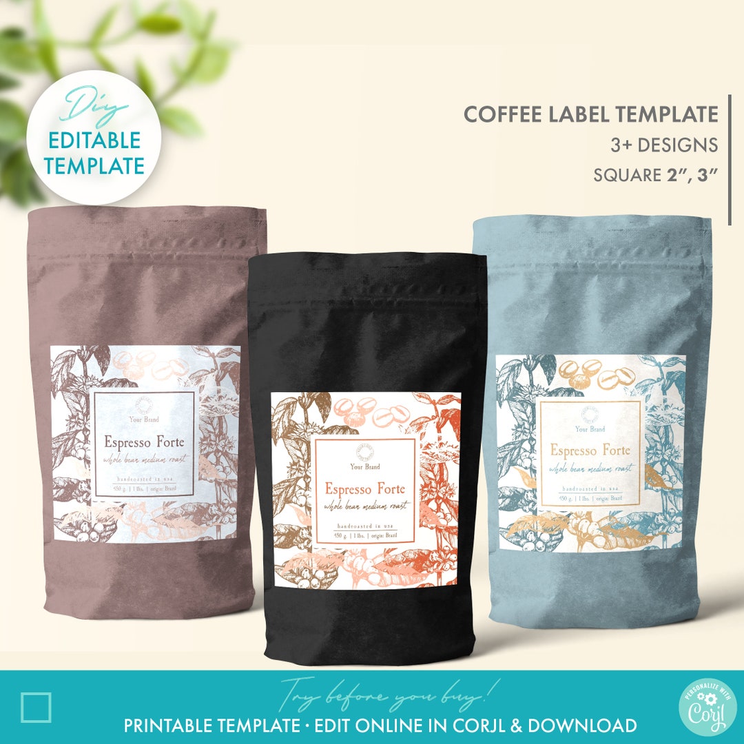 Printable Coffee Packaging Label Template (2 Sizes) - Editable ...