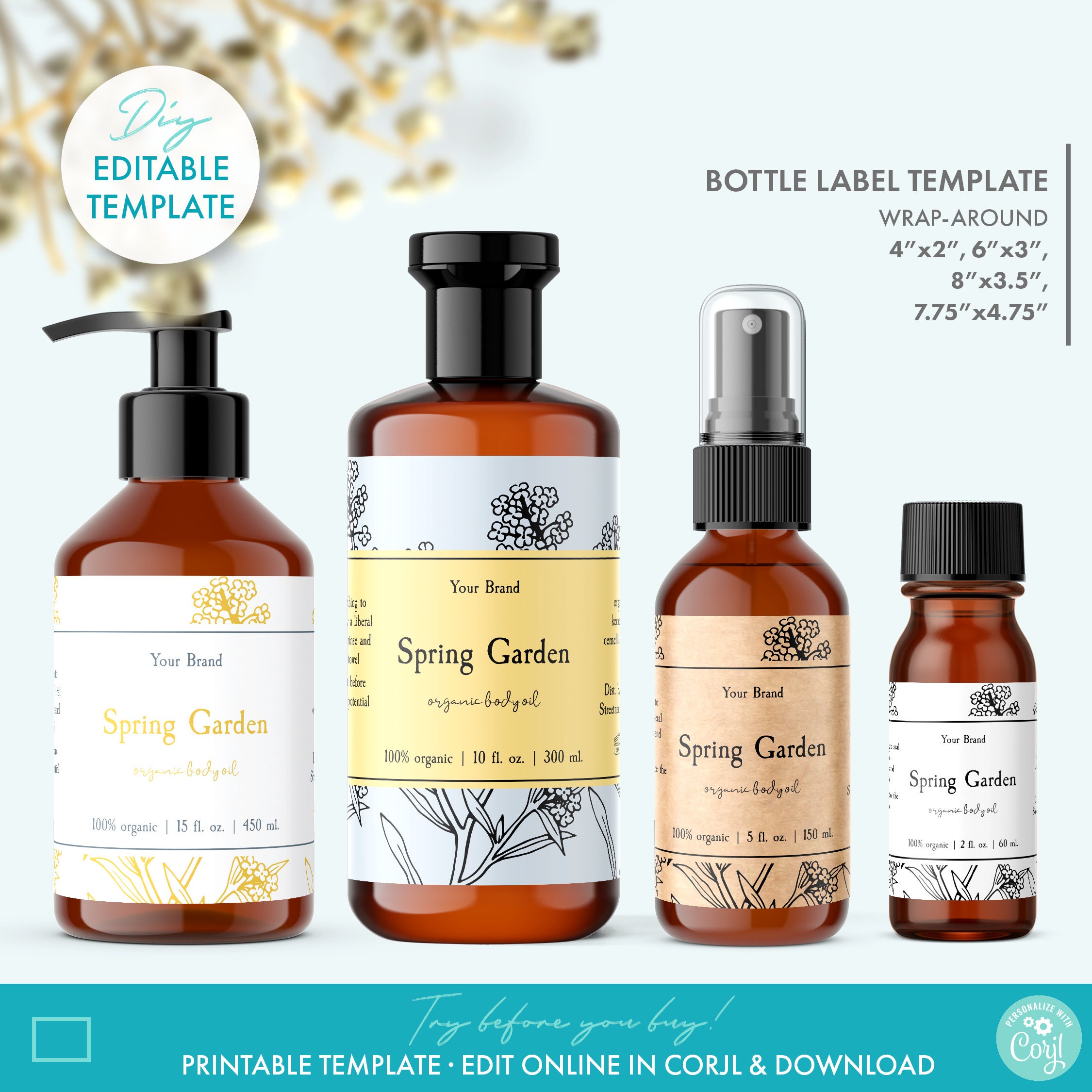 Fully Editable Botanical Body Product Label Template 4 Sizes - Etsy UK